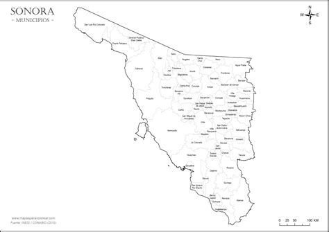 Mapa De Sonora Con Nombres División Política Y Satelital México