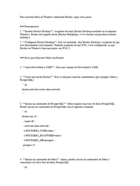 para ejecutar odoo en windows utilizando docker pdf postgre sql software