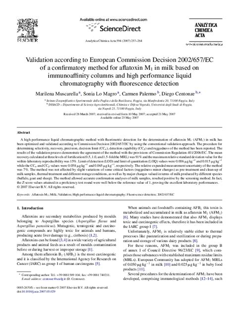 Pdf Validation According To European Commission Decision 2002 657 Ec Of A Confirmatory Method