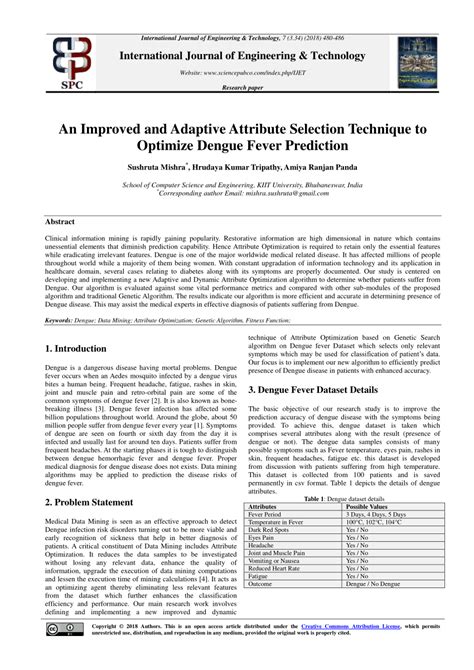 Pdf An Improved And Adaptive Attribute Selection Technique To Optimize Dengue Fever Prediction