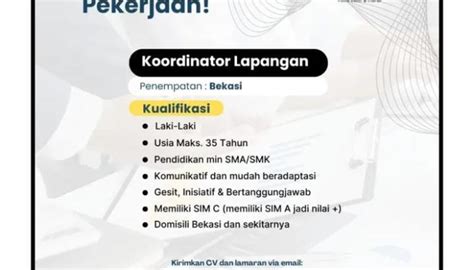 Lowongan Kerja Koordinator Lapangan Pt Reka Multi Kreasi Smasmk 2026