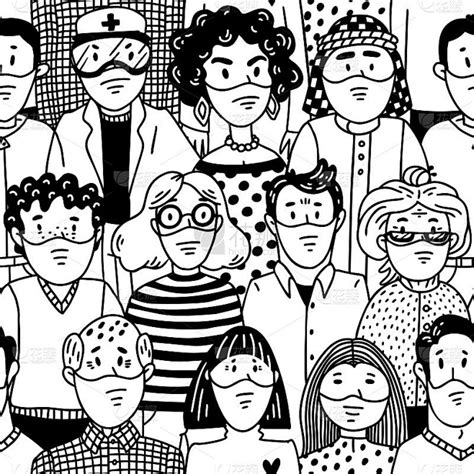 无缝的流行模式。新型冠状病毒肺炎，戴医用口罩的人。病毒传播，大流行。矢量平面风格的插图。