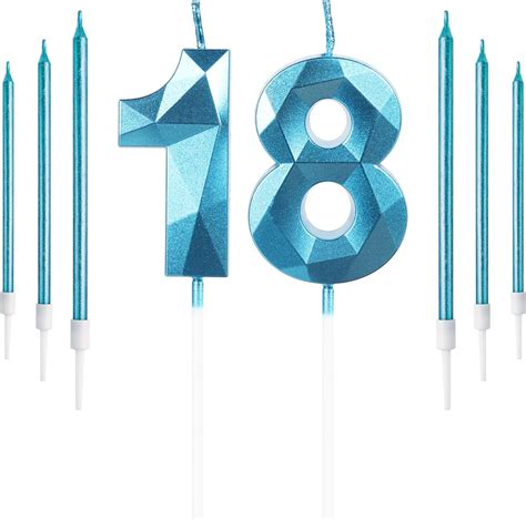 Blue Birthday Candles Number 18 Candle With 6pcs Long