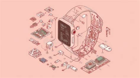 Smartwatch Exploded View Blueprint Smartwatch Teardown Isometric Stock