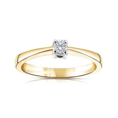 9ct Yellow Gold 015ct Real Diamond Solitaire Engagement Ring Size J