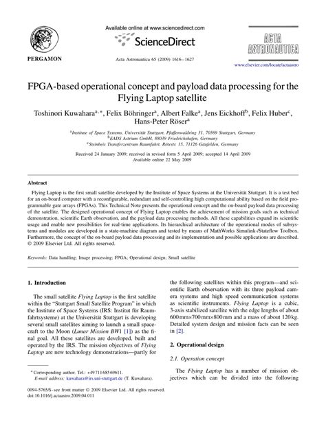 PDF FPGA Based Operational Concept And Payload Data Processing For The Flying Laptop Satellite