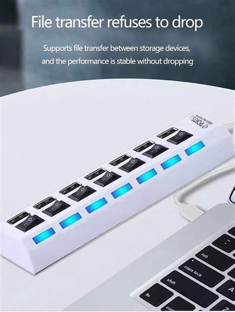 Pc Abs Material Port Individual Switch Usb Hub With Light Compatible With Computers Phones