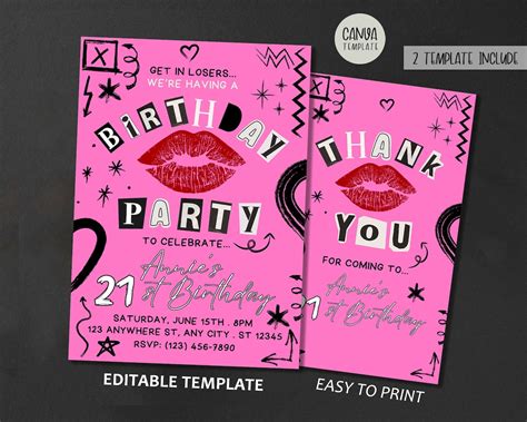 Meangirls Inspired Invitation Birthday Party Invitation Girl Birthday