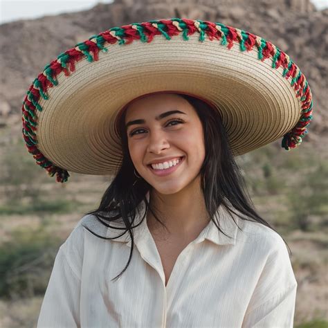 Bella Joven Mexicana Sonriente Con Un Sombrero Mexicano Imagen