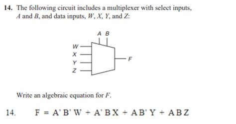 solved 4 the following circuit includes a multiplexer with