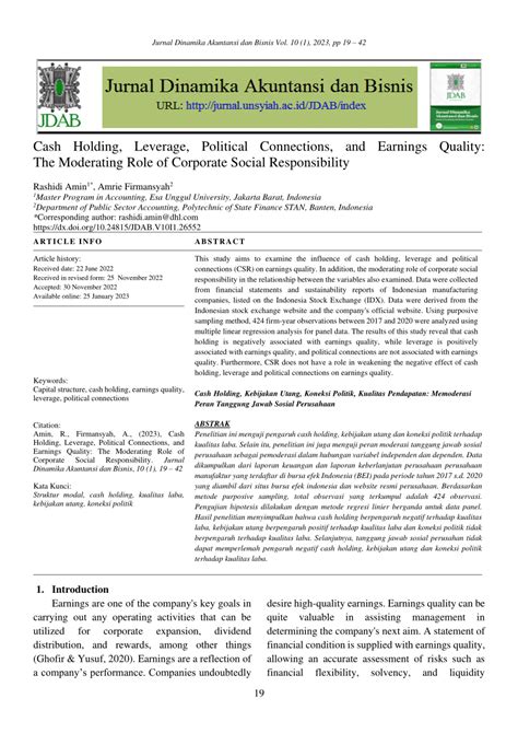 Pdf Cash Holding Leverage Political Connections And Earnings Qualitythe Moderating Role Of