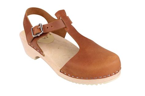 Lotta From Stockholm Womens Low Heel Closed Toe T Bar Clogs In Brown Oiled Nubuck