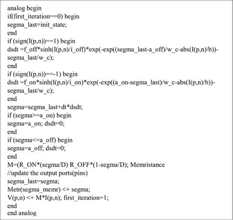 verilog a description of the tio2 memristor model the equivalent of