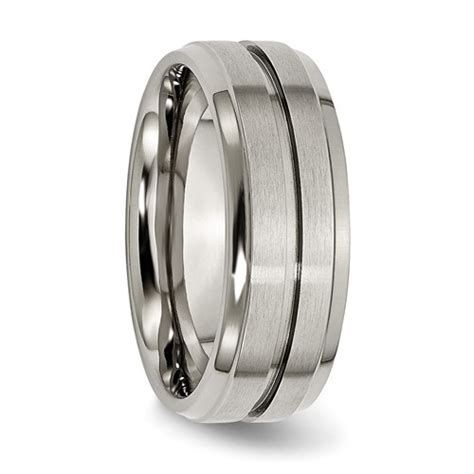 Titanium Brushed And Polished 8mm Grooved Ridged Edge Band Mband085