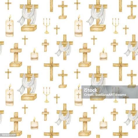 부활절 기독교 십자가 원활한 패턴 가톨릭 교회 꽃 십자가 꽃과 계란 직물 디자인 배경 봄 방학 종교 기호 스크랩북 종이 세례 첫 번째 친교 0명에 대한 스톡 벡터 아트 및