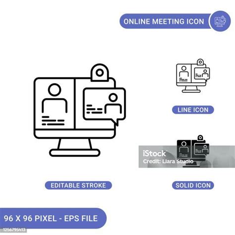온라인 모임 아이콘은 솔리드 아이콘 라인 스타일로 벡터 일러스트레이션을 설정합니다 비디오 통신 개념 개념에 대한 스톡 벡터 아트 및 기타 이미지 Istock