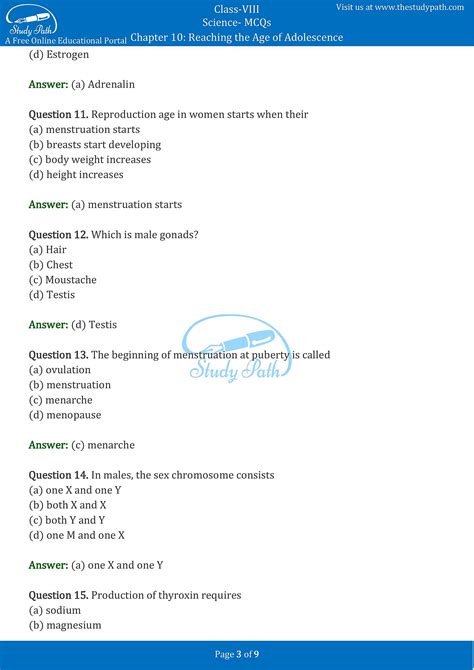 Class Science Chapter Reaching The Age Of Adolescence MCQ With Answers