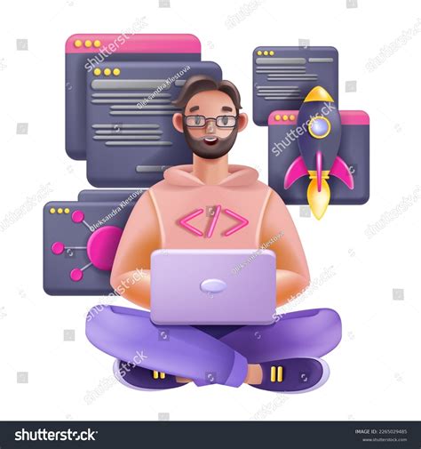3d Programmer Male Character Vector Cartoon Stock Vector Royalty Free