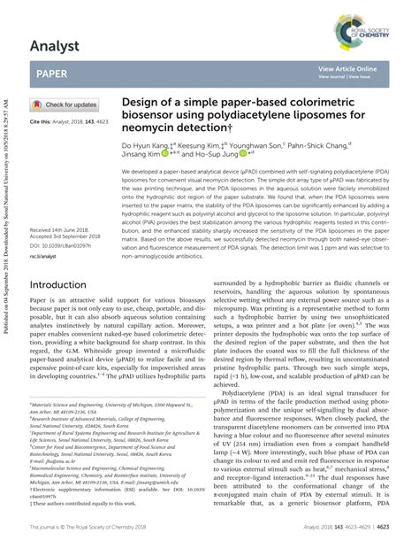 Pdf Design Of A Simple Paper Based Colorimetric Biosensor Using