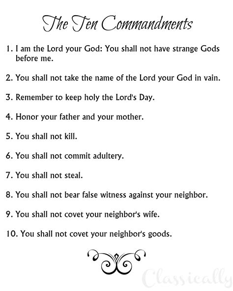 Catholic Ten Commandments List In Order