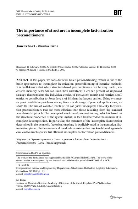 Pdf The Importance Of Structure In Incomplete Factorization Preconditioners