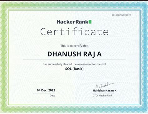 Completed Sql Basic And Intermediate On Hackerrank Dhanush Raj A