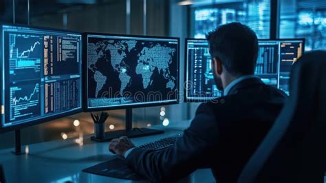 Data Analysis In Modern Office With Multiple Screens Stock Image Image Of Analytics