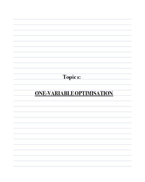 Topic 1 One Variable Optimisation First Derivative And Function