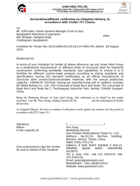 Decleration Of Litigation History Pdf