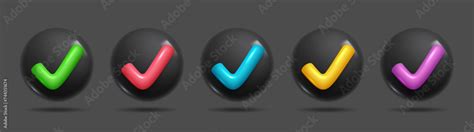 3d Realistic Check Mark Icons In Different Colours Dark Mode Sets Of