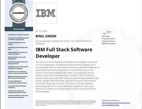 Binil Simon On Linkedin Fullstackdeveloper Webdevelopment Coursera Ibm Levelup 18 Comments