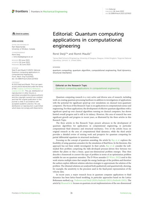 Pdf Editorial Quantum Computing Applications In Computational