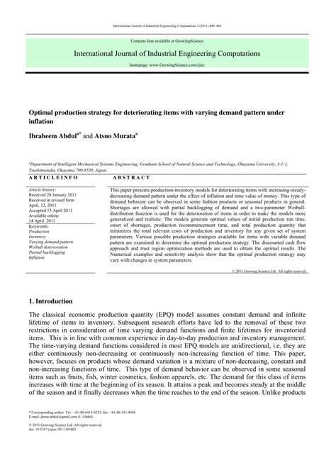 Pdf Optimal Production Strategy For Deteriorating Items With Varying Demand Pattern Under