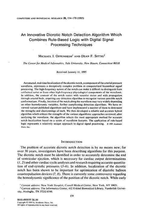 Pdf An Innovative Dicrotic Notch Detection Algorithm Which Combines Rule Based Logic With