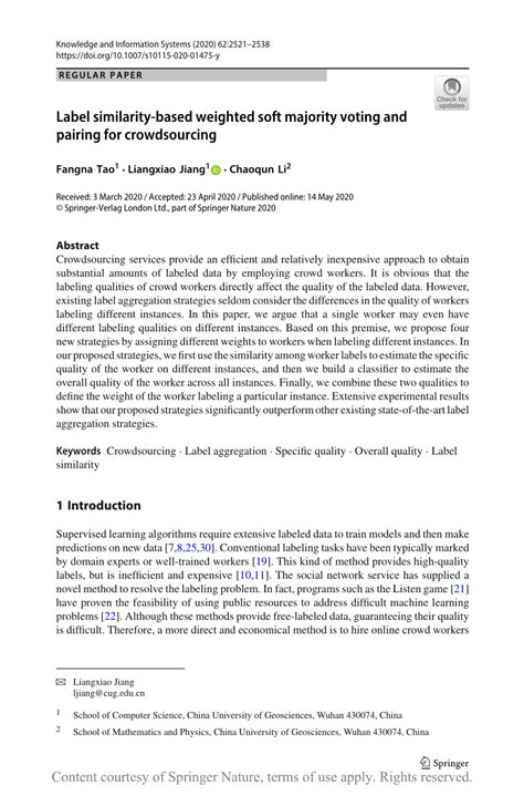 Label Similarity Based Weighted Soft Majority Voting And Pairing For Crowdsourcing Request Pdf