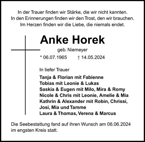 Traueranzeigen Von Anke Horek Trauer Anzeigen De
