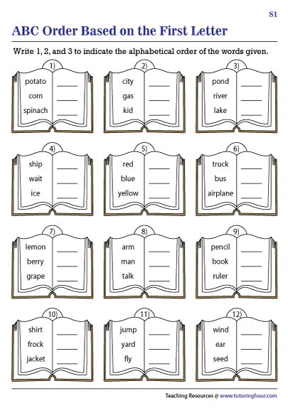 Arranging In ABC Order Based On The First Letter Worksheets