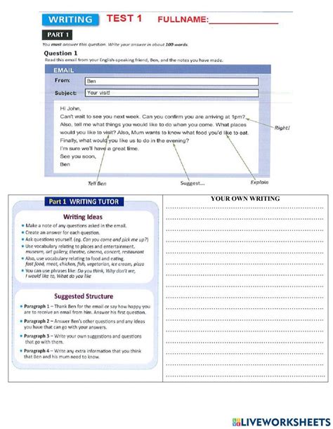 B1 Writing 1 Worksheet Live Worksheets