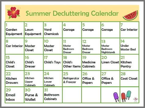 Summer Declutter Calendar Organized 31 Summer Declutter Calendar Organized 31