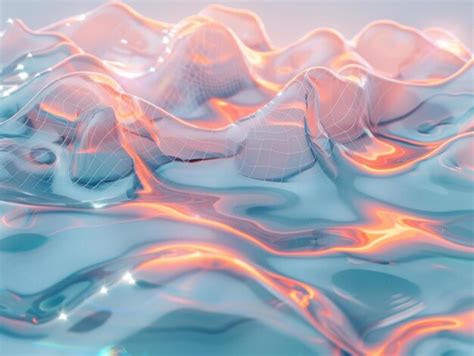 Abstract Fluid Wave Design Soft Blue Orange Modern Digital Art Technology Premium Ai Generated