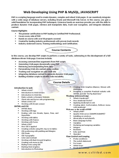 Php And Mysql Web Development Course Pdf Php World Wide Web