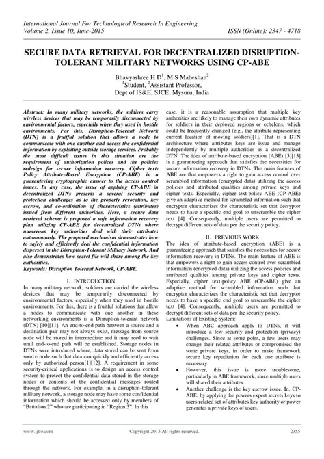 Pdf Secure Data Retrieval For Decentralized Disruption Tolerant