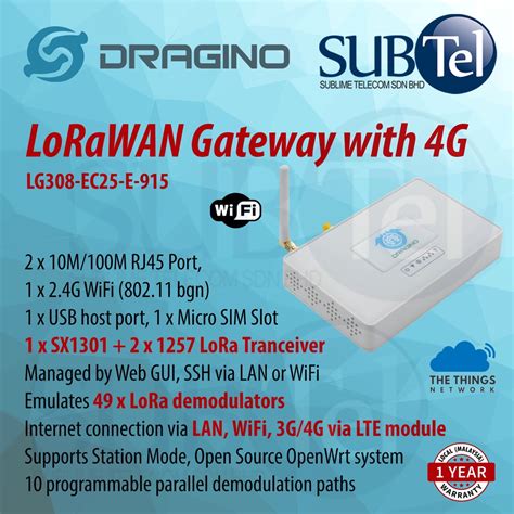 Dragino Lg308 Lorawan Pico Gateway 4g Lte Wifi Iot Lg308 Ec25 E 915