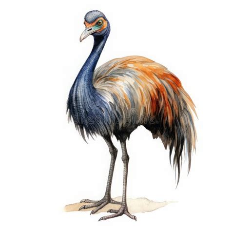 Vintage Watercolored Illustration Of A Full Body Cassowary Figure Stock Illustration