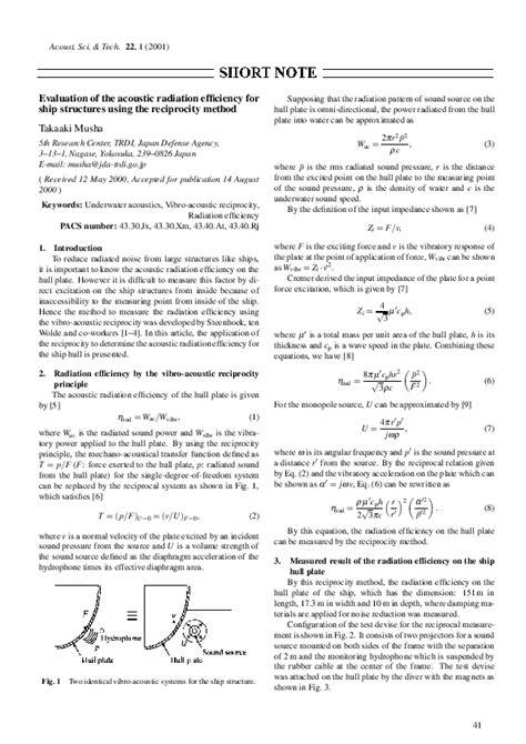 Pdf Evaluation Of The Acoustic Radiation Efficiency For Ship Structures Using The Reciprocity