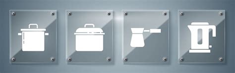 전기 주전자 커피 터크 요리 냄비 및 요리 냄비를 설정합니다 정사각형 유리 패널 벡터 0명에 대한 스톡 벡터 아트 및 기타 이미지 Istock