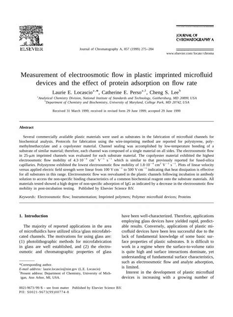 Pdf Measurement Of Electroosmotic Flow In Plastic Imprinted Microfluid Devices And The Effect