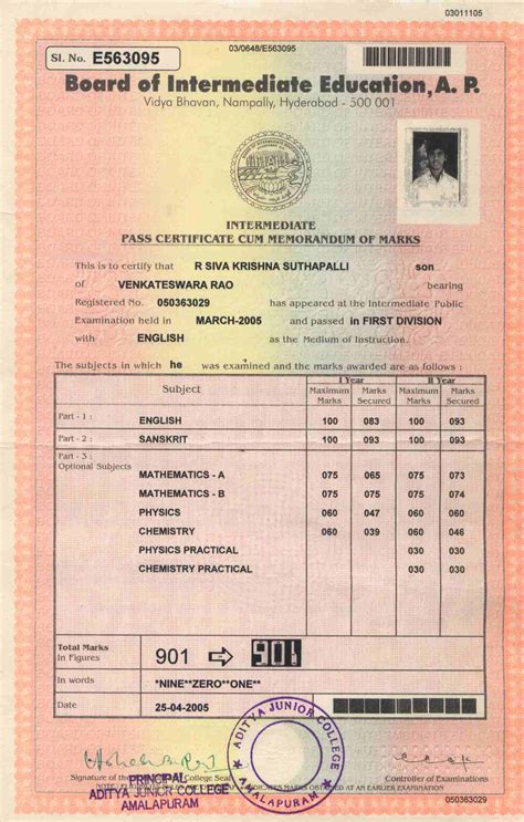 Ap Inter Marks Memo 2001 Ktlaneta