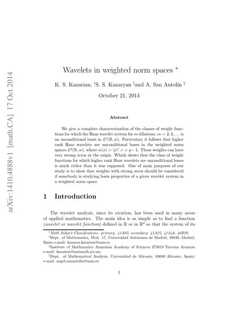 Pdf Wavelets In Weighted Norm Spaces