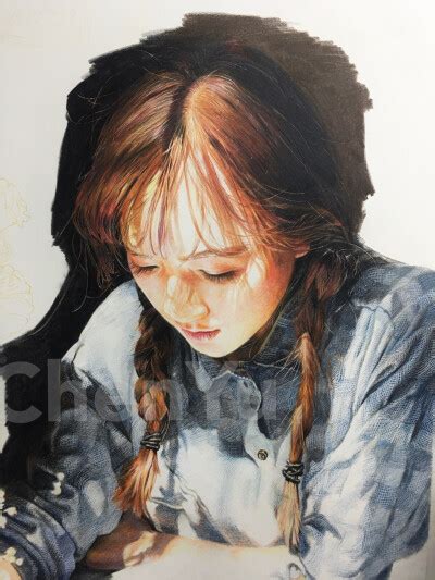 《灯光下读书的姑娘》 手绘彩铅画 ️ 堆糖，美图壁纸兴趣社区